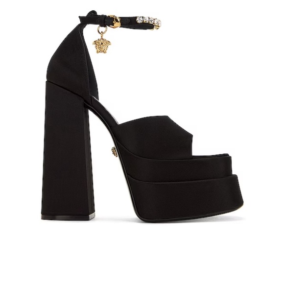 Versace | Shoes | Versace Medusa Aevitas Platform Heels In Black Satin ...